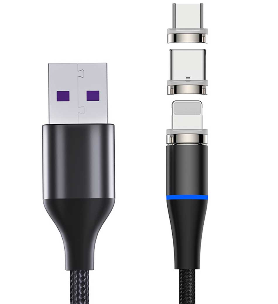 Rock G1 3 in 1 Magnetic Lightning Fast Charging Braided Cable ...