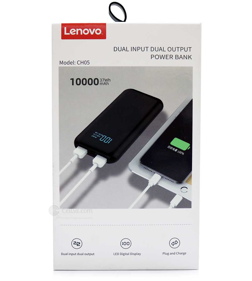 Lenovo 10000mAh Dual Input Output LED Display Power Bank - Power Bank