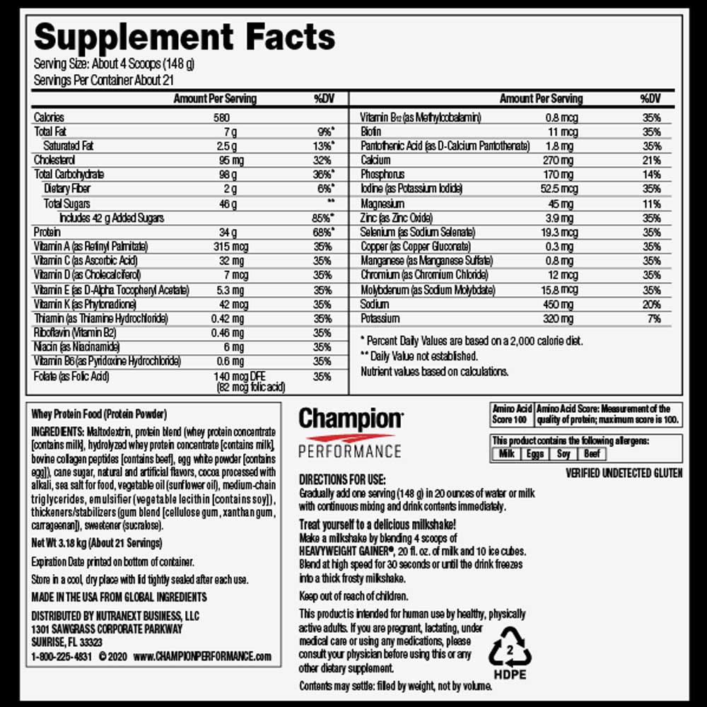 Champion Performance Heavyweight High Density Mass Gainer 3.18Kg