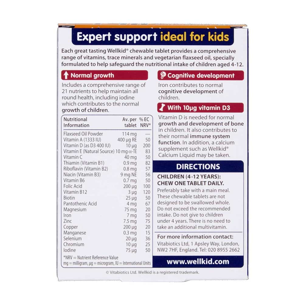 Vitabiotics Wellkid Smart Chewable Multi-Vitamins & Flaxseed Oil 30 Tablets
