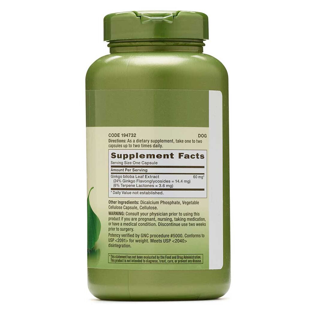 GNC Herbal Plus Ginkgo Biloba 60MG 100 Capsules - Herbal