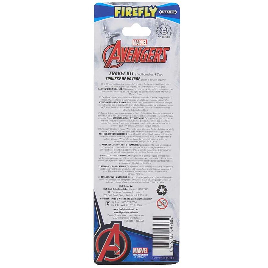 Firefly Marvel Avengers 2 Pack Toothbrush Oral Care Travel Kit with Caps