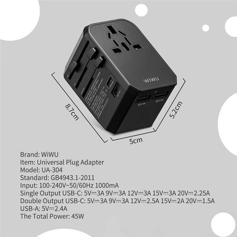 WiWU UA-304 Universal 4 Port Travel Charger Plug Adapter 45W