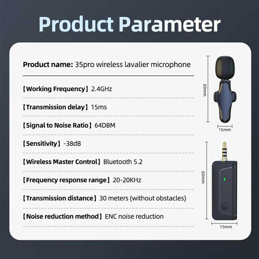 K35 Pro Wireless Noise Reduction Lavalier Microphone