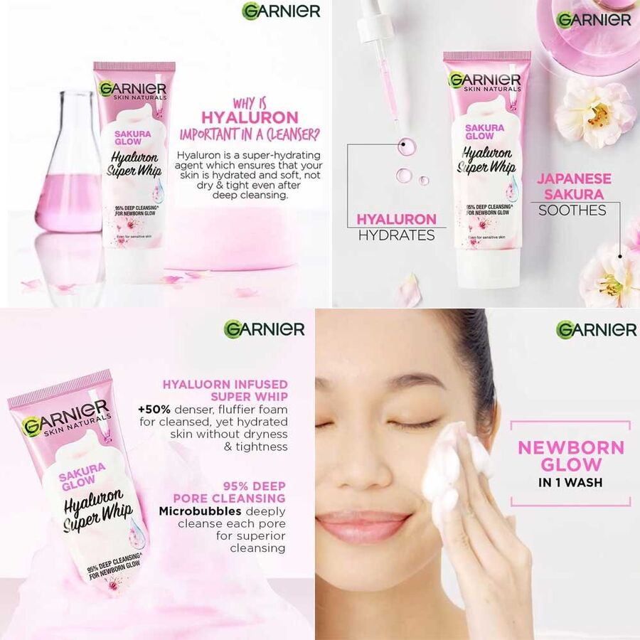 Garnier Sakura Glow Hyaluron Super Whip Cleansing Foam 100ml